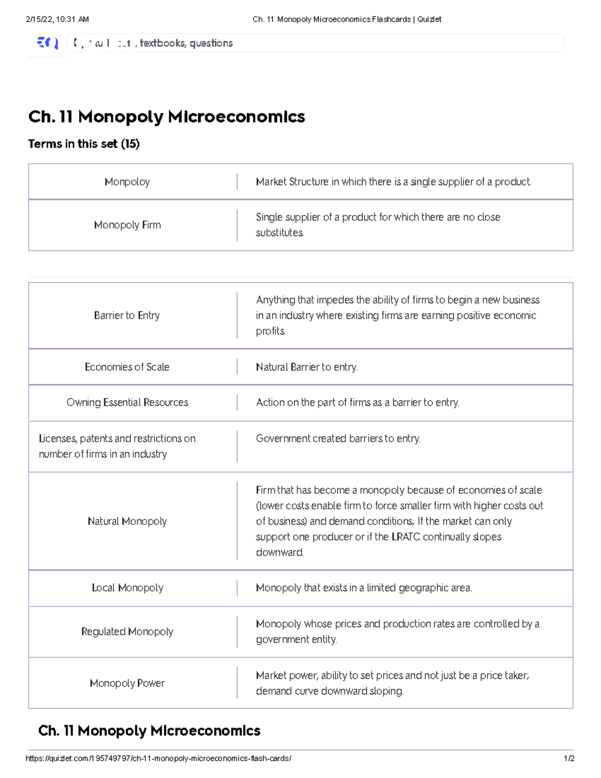 Ch. 11 Monopoly Microeconomics Flashcards Study Guide - Studocu