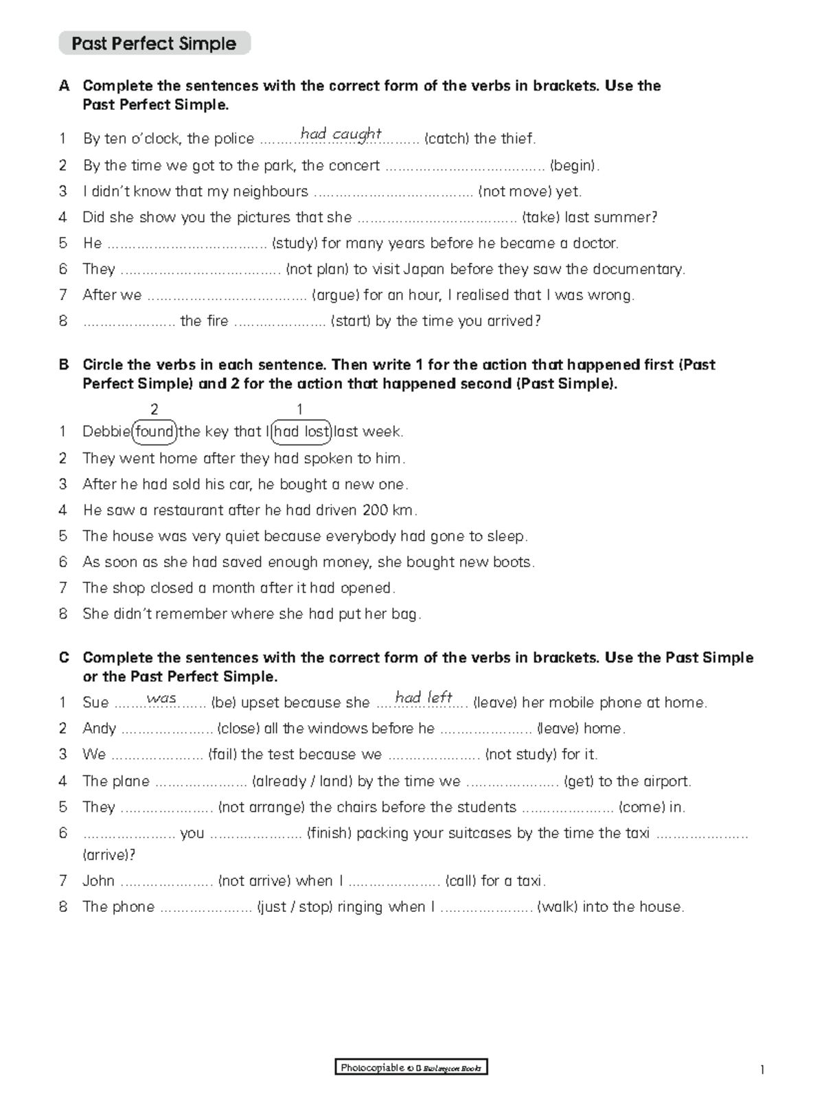 Grammar Exercises: Past Perfect Simple (18841) - Studocu