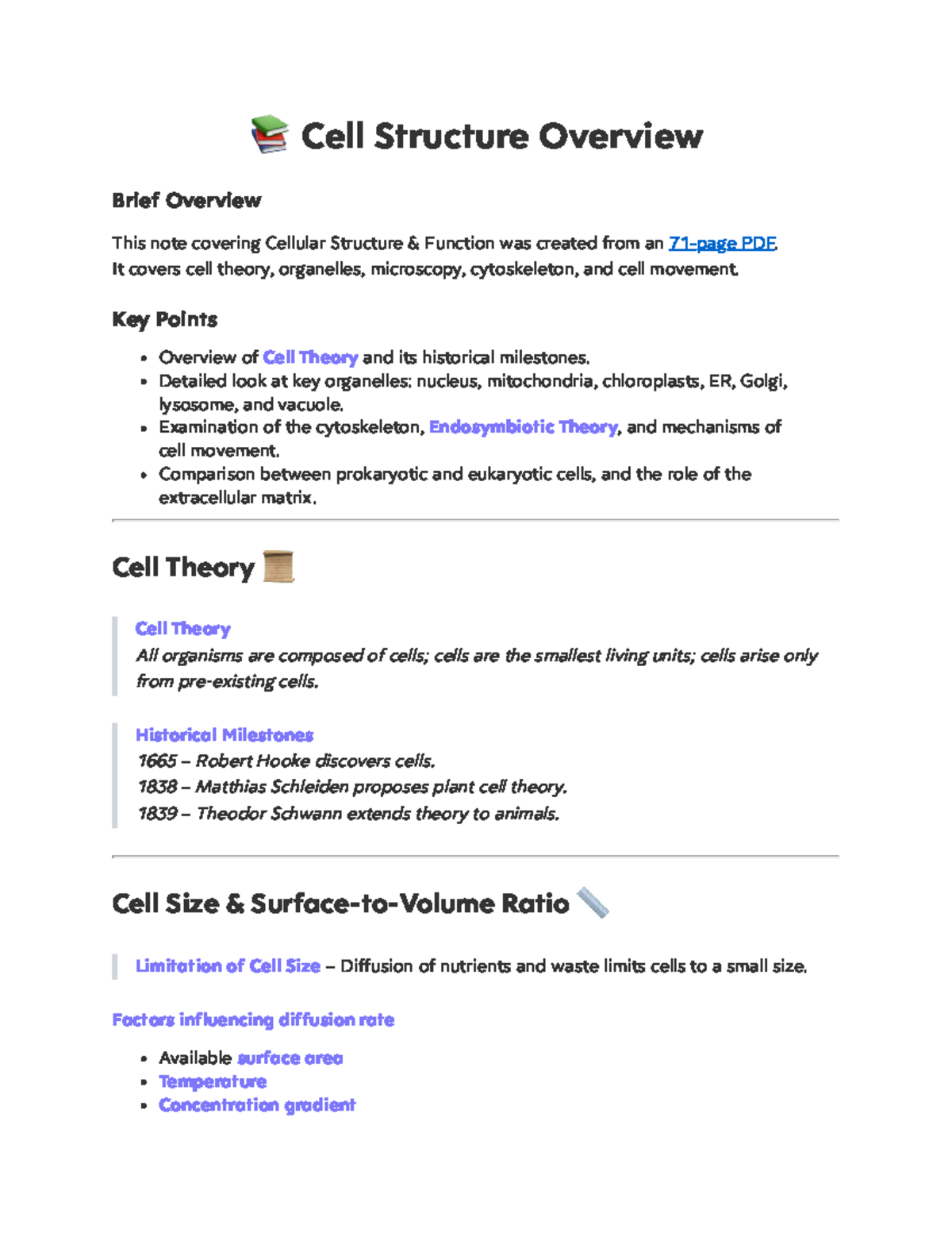 SU 3 - Overview of Cellular Structure and Function Notes - Studocu