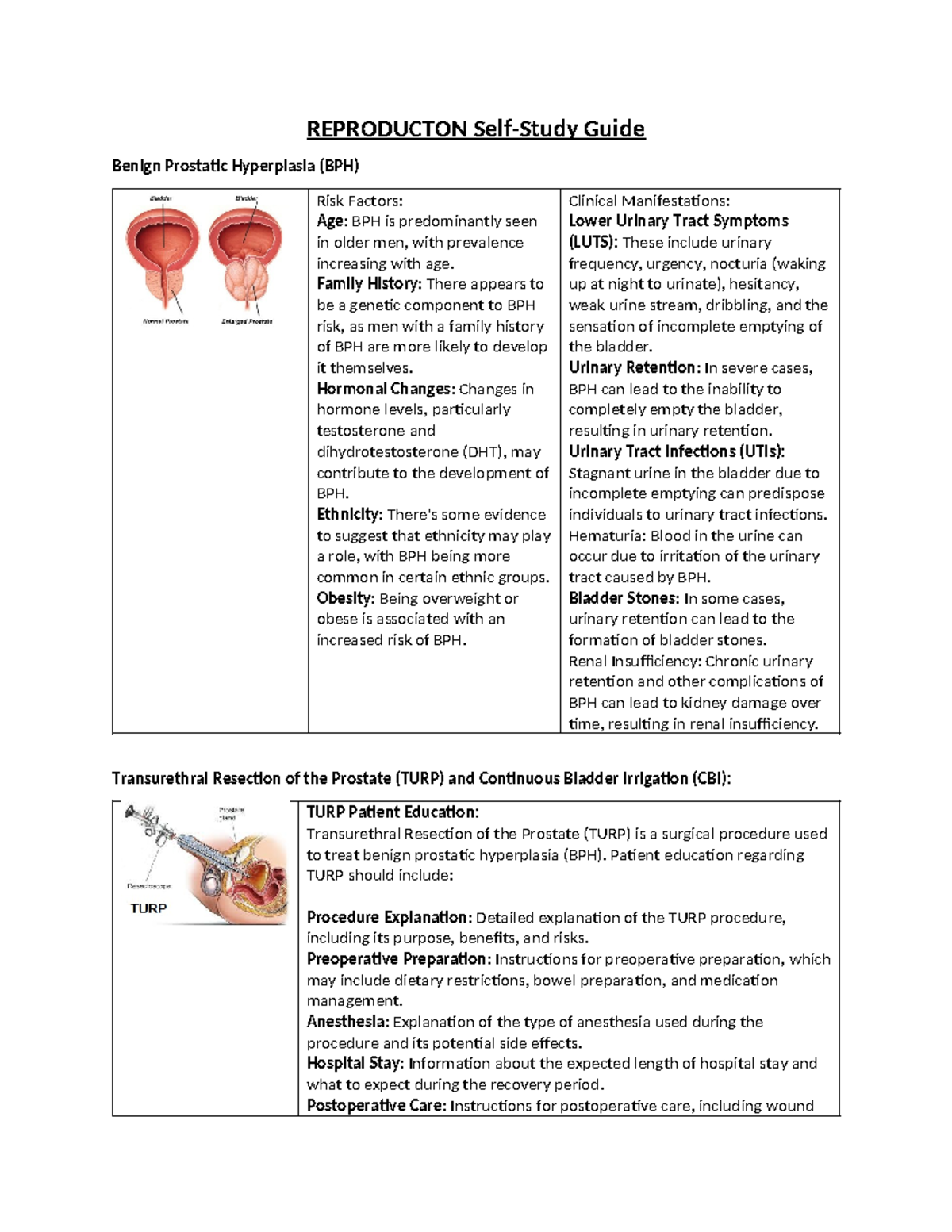 Reproduction Self-Study Guide: Focus on BPH and Menstrual Health - Studocu