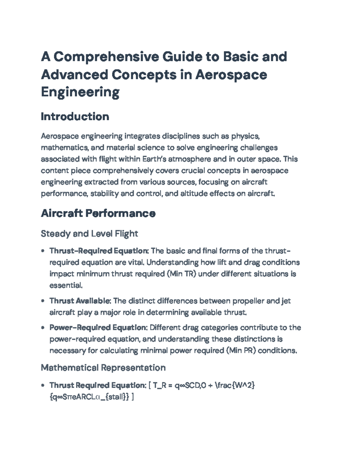 AERO 101: Essentials of Aircraft Performance, Stability & Control - Studocu