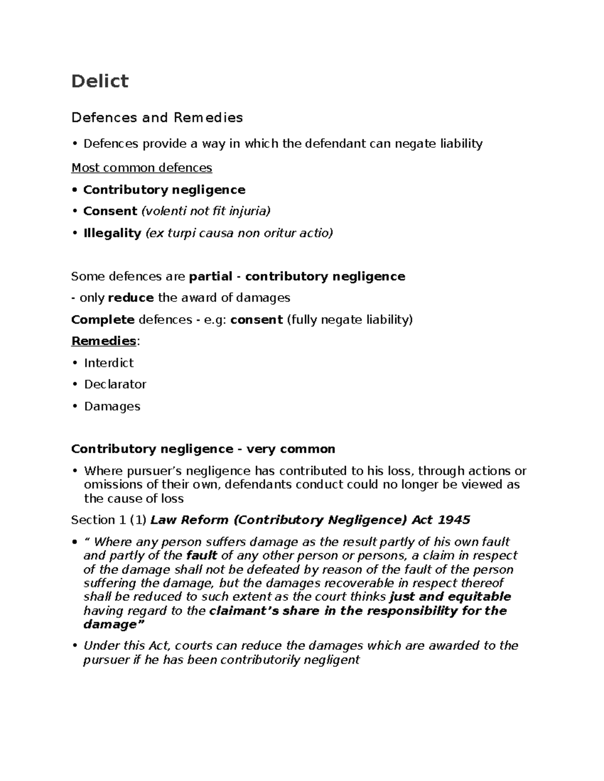 Delict Case Law: Defences, Remedies, and Key Concepts (LAW 101) - Studocu