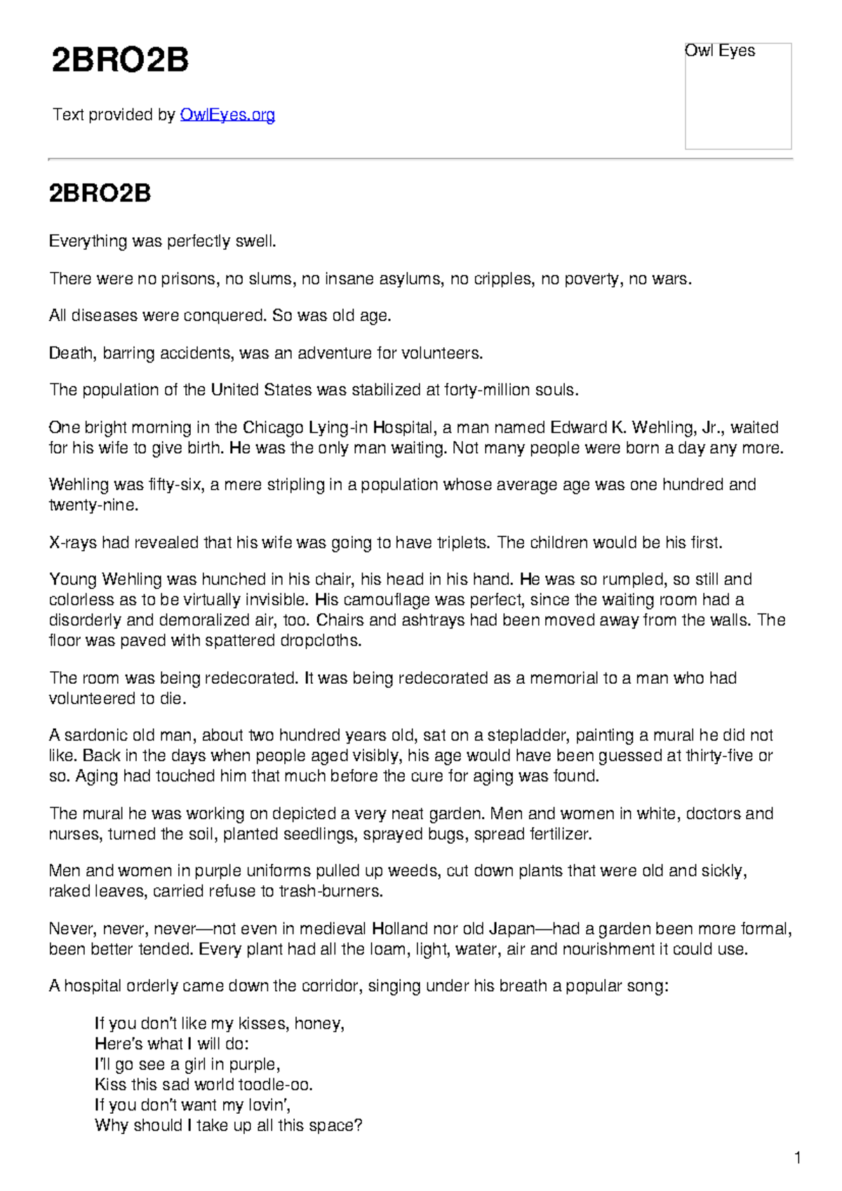 2BRO2B: Analysis of Vonnegut's "2 B R 0 2 B" Short Story - Studeersnel
