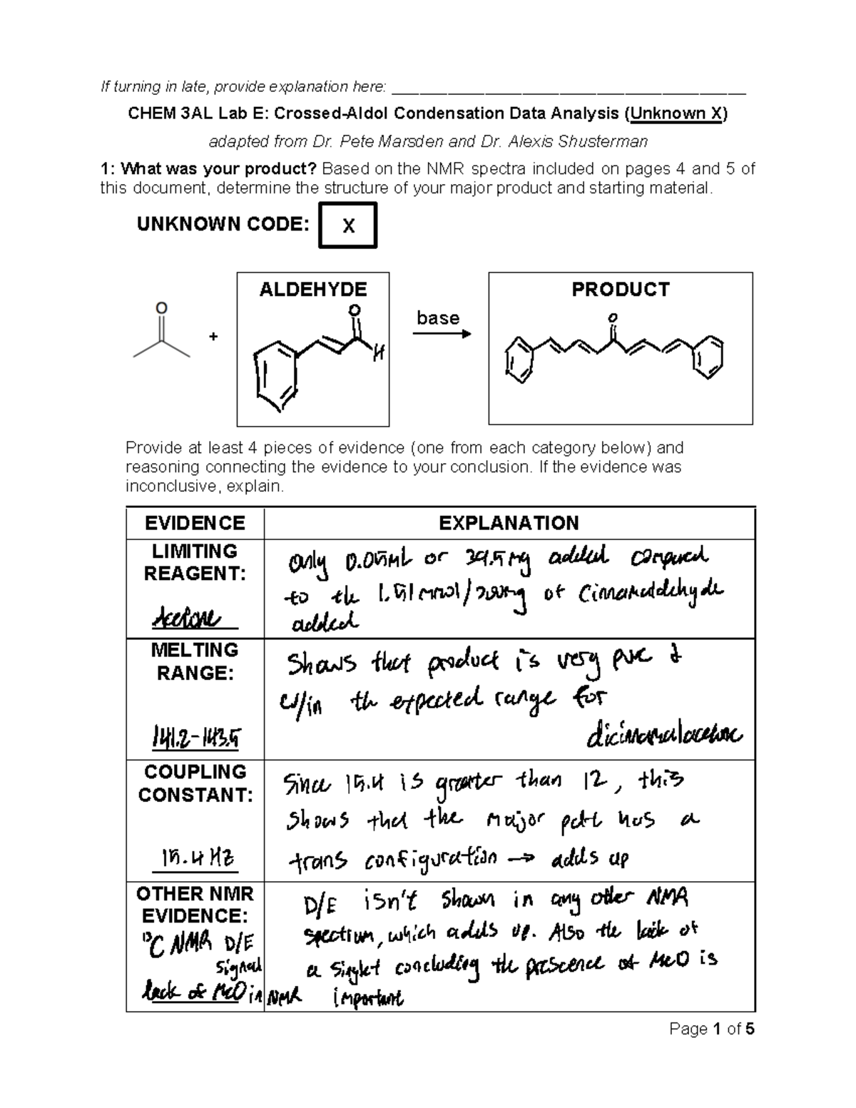 CHEM 3AL Final Lab E: Crossed-Aldol Condensation Data Analysis - Studocu