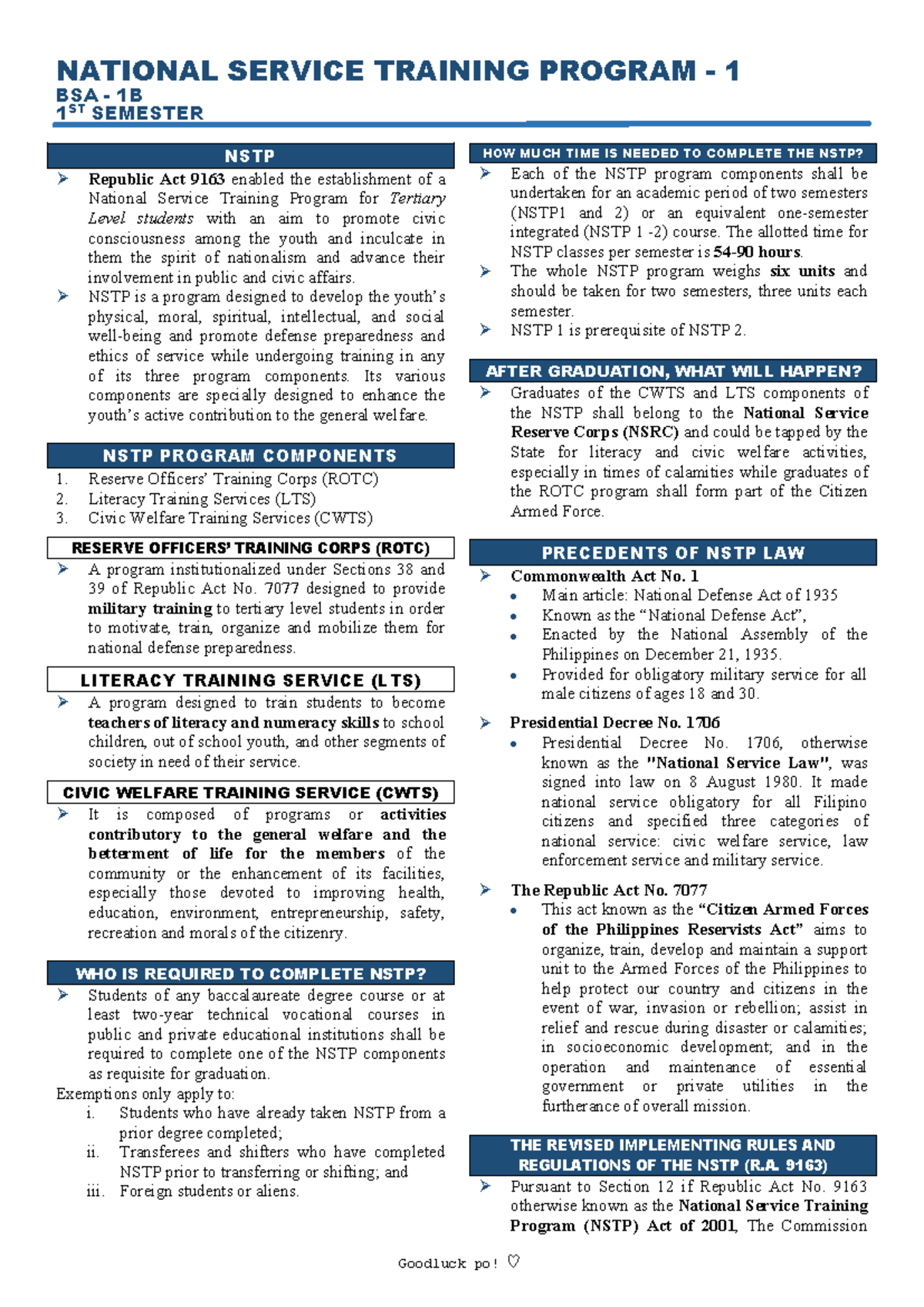 NSTP 1 BSA 1B 1ST SEMESTER - Overview of National Service Training ...