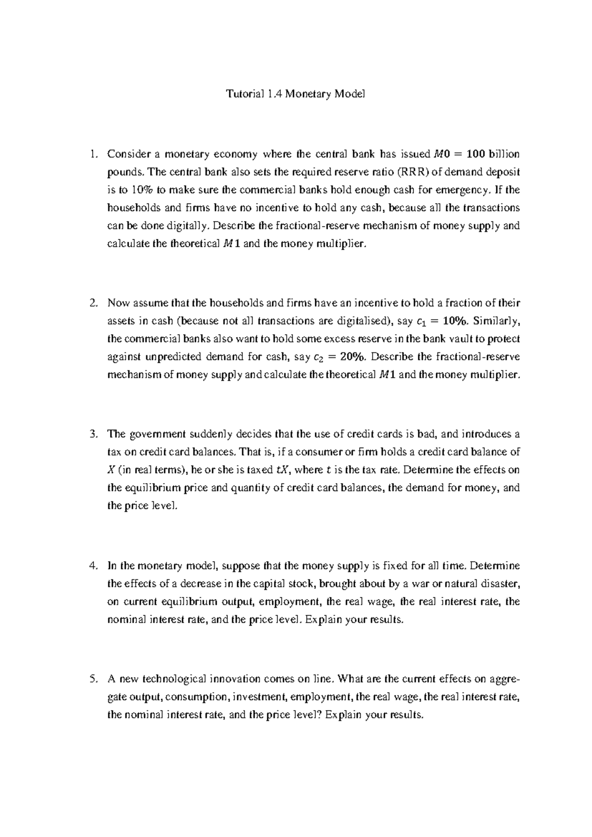 Monetary Model Tutorial 1.4: Static Analysis and Implications - Studocu