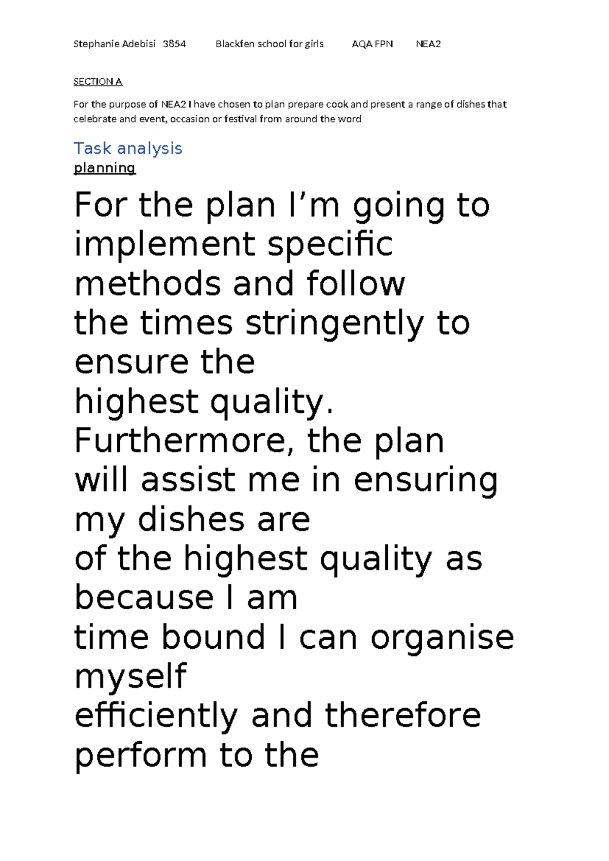 NEA2 - GCSE Food Tech: Planning, Preparing, and Cooking Dishes - Studocu