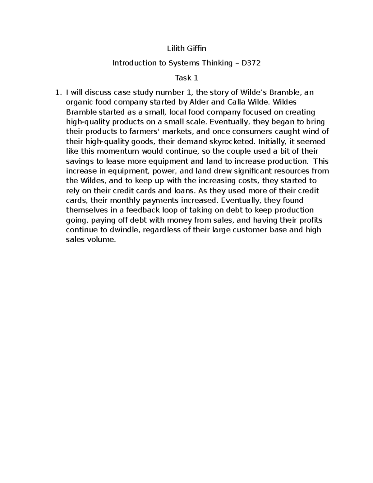 D372 Task 1 - Passed - Lilith Giffin Introduction to Systems Thinking ...