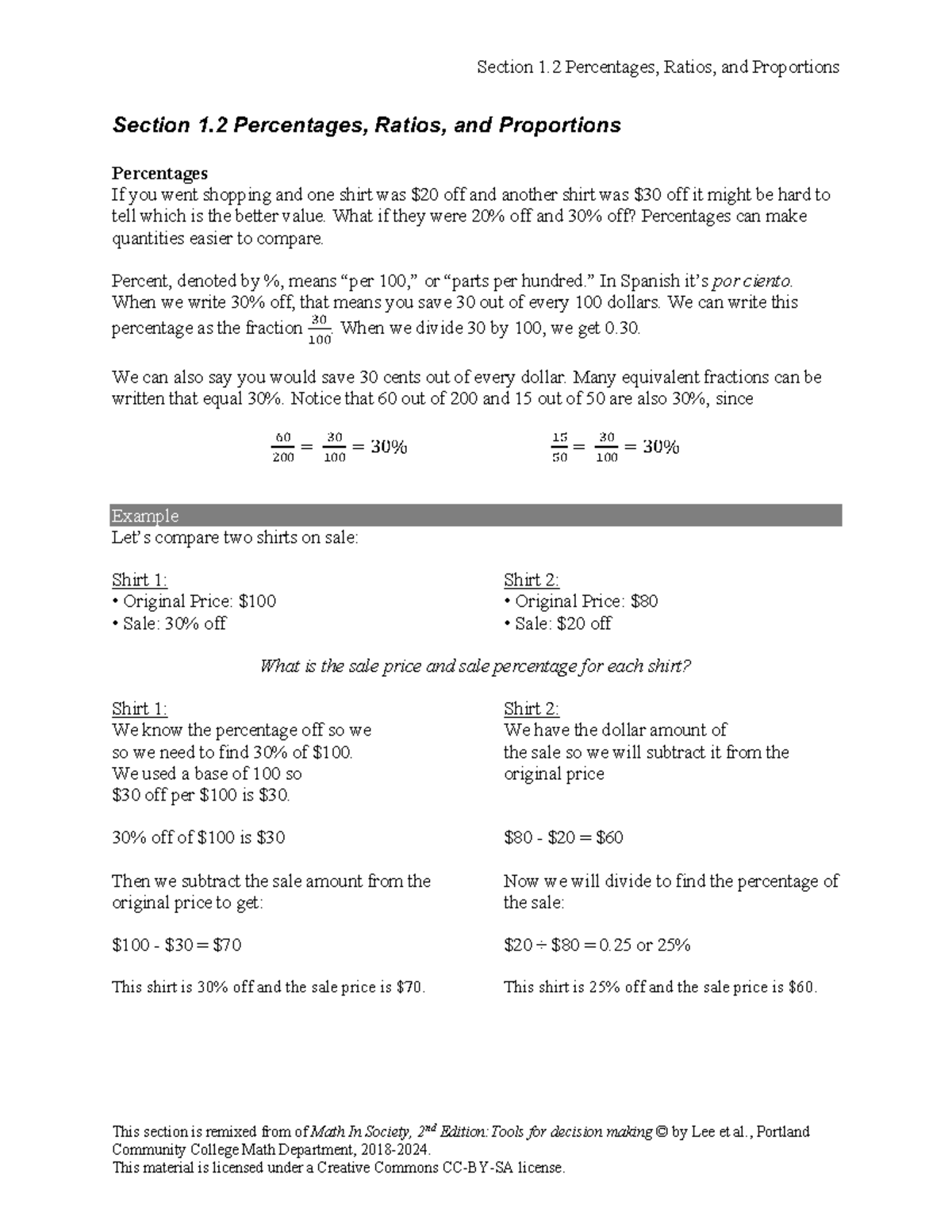 Section 1.2: Understanding Percentages, Ratios, and Proportions - Studocu
