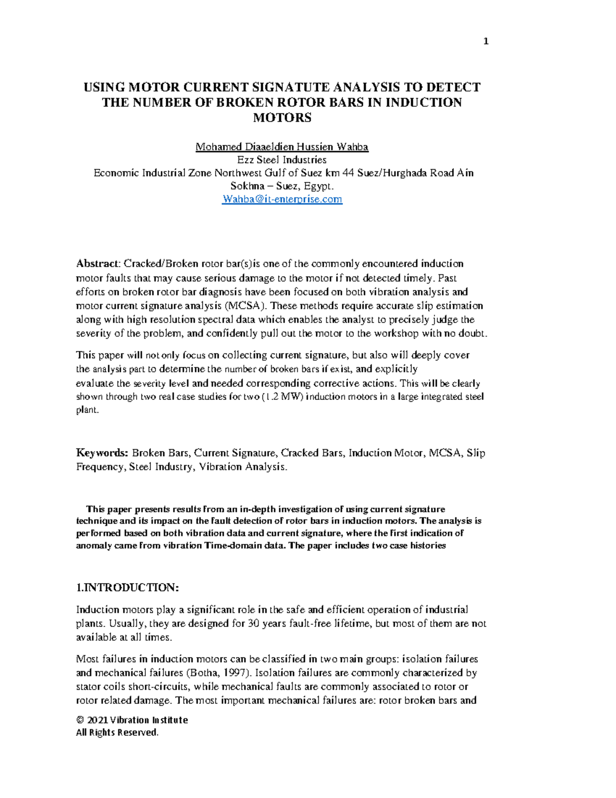 MCSA 1: Detecting Broken Rotor Bars in Induction Motors - Studocu