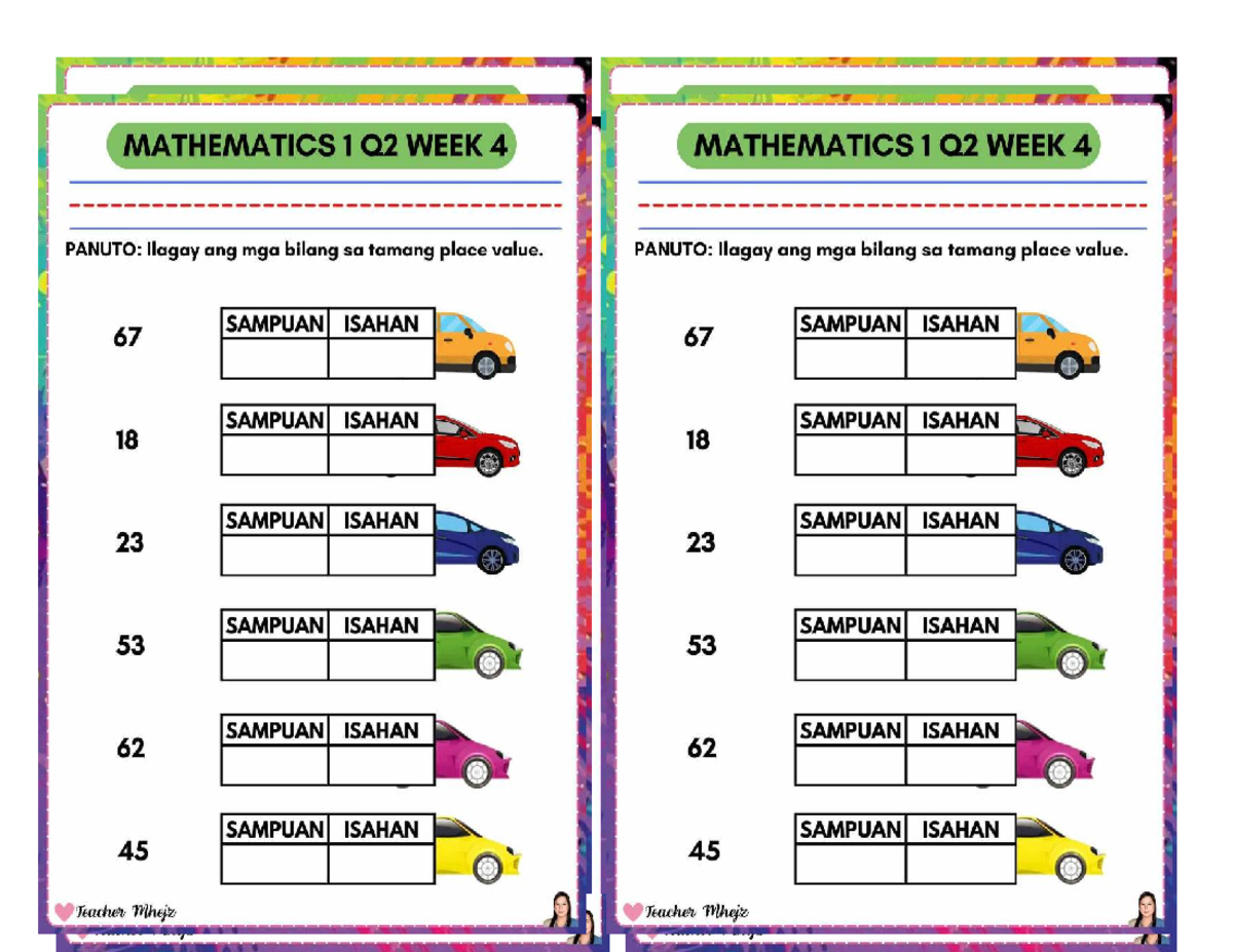 MATHEMATICS 1 Q2 WEEK 4: PLACE VALUE EXERCISES - Studocu