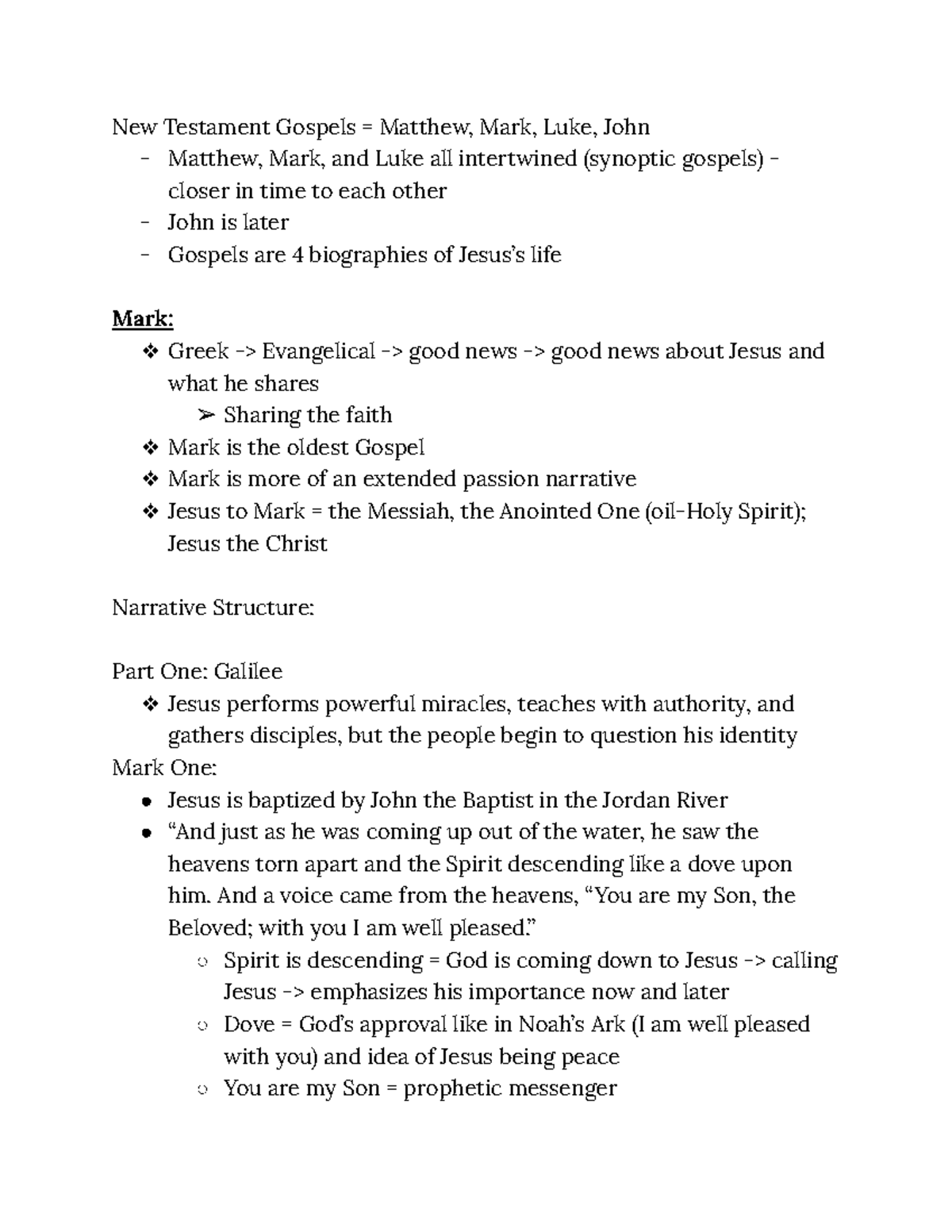 Lecture Notes on the Gospel of Mark - Studocu