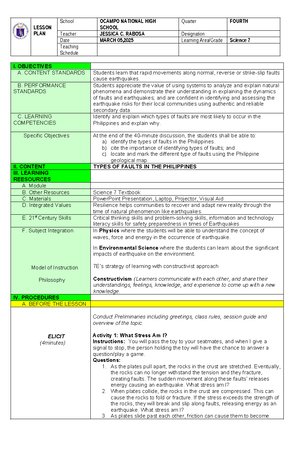 SEMI-DLP Measuring Earthquakes - LESSON PLAN School OCAMPO NATIONAL ...
