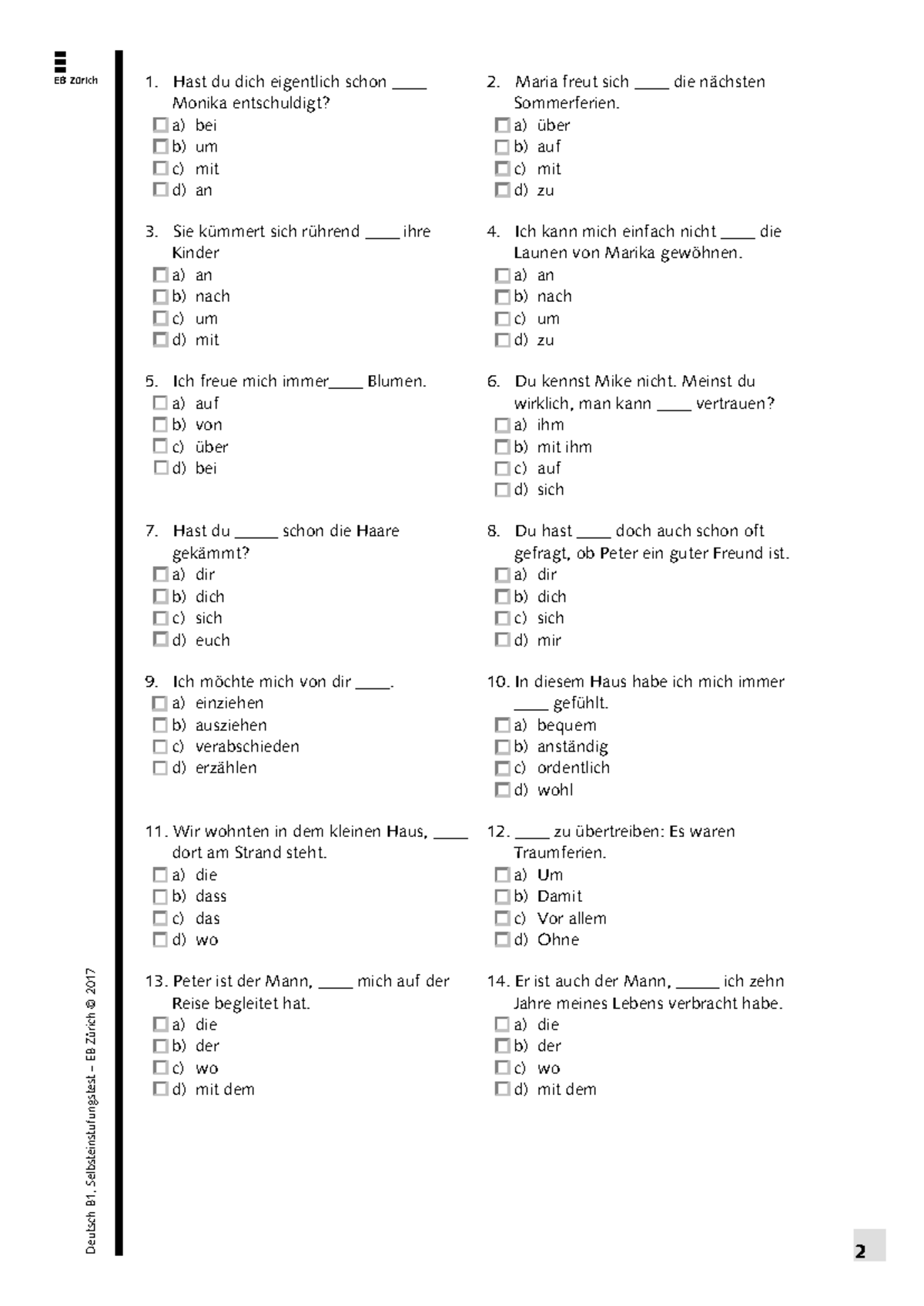 Deutsch B1 Test B1: Selbsteinstufungstest-Grammatik-Übungen - Studocu