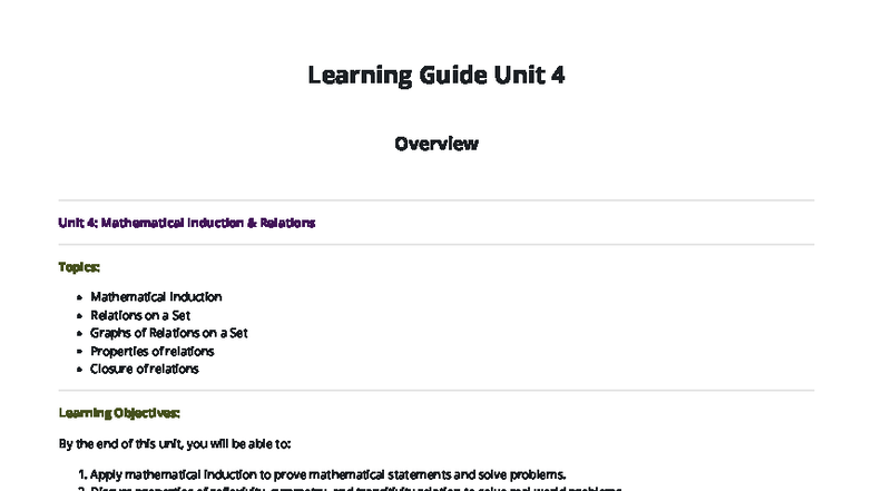 Learning Guide Unit 4 Home - Learning Guide Unit 4 Overview Unit 4 ...
