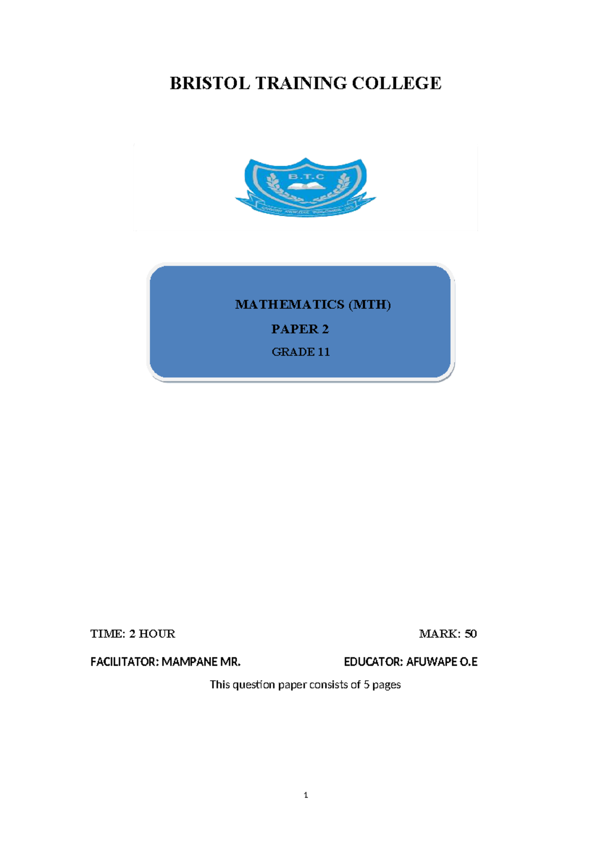 MTH Grade 11 Final Exam Study Notes - Bristol Training College - Studocu