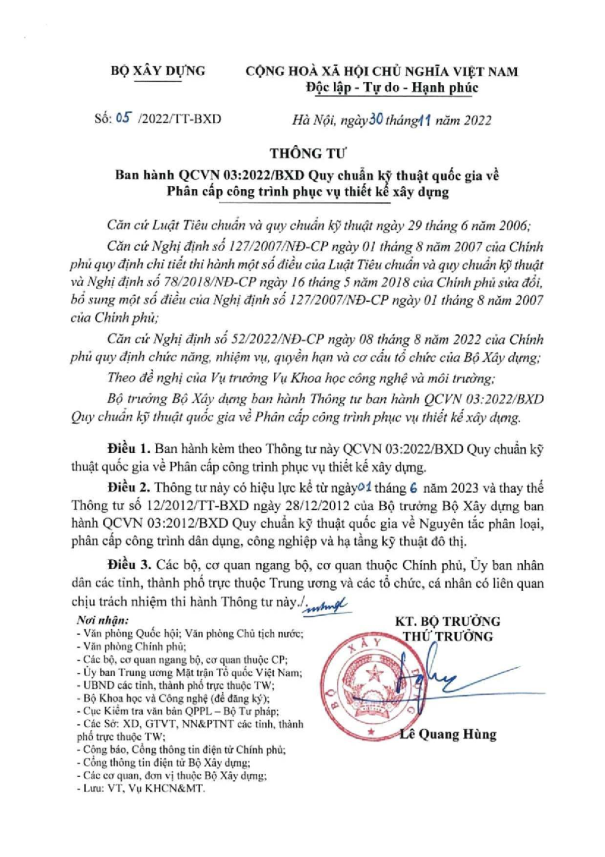 QCVN 03:2022 BXD - Quy chuẩn kỹ thuật phân cấp công trình xây dựng ...