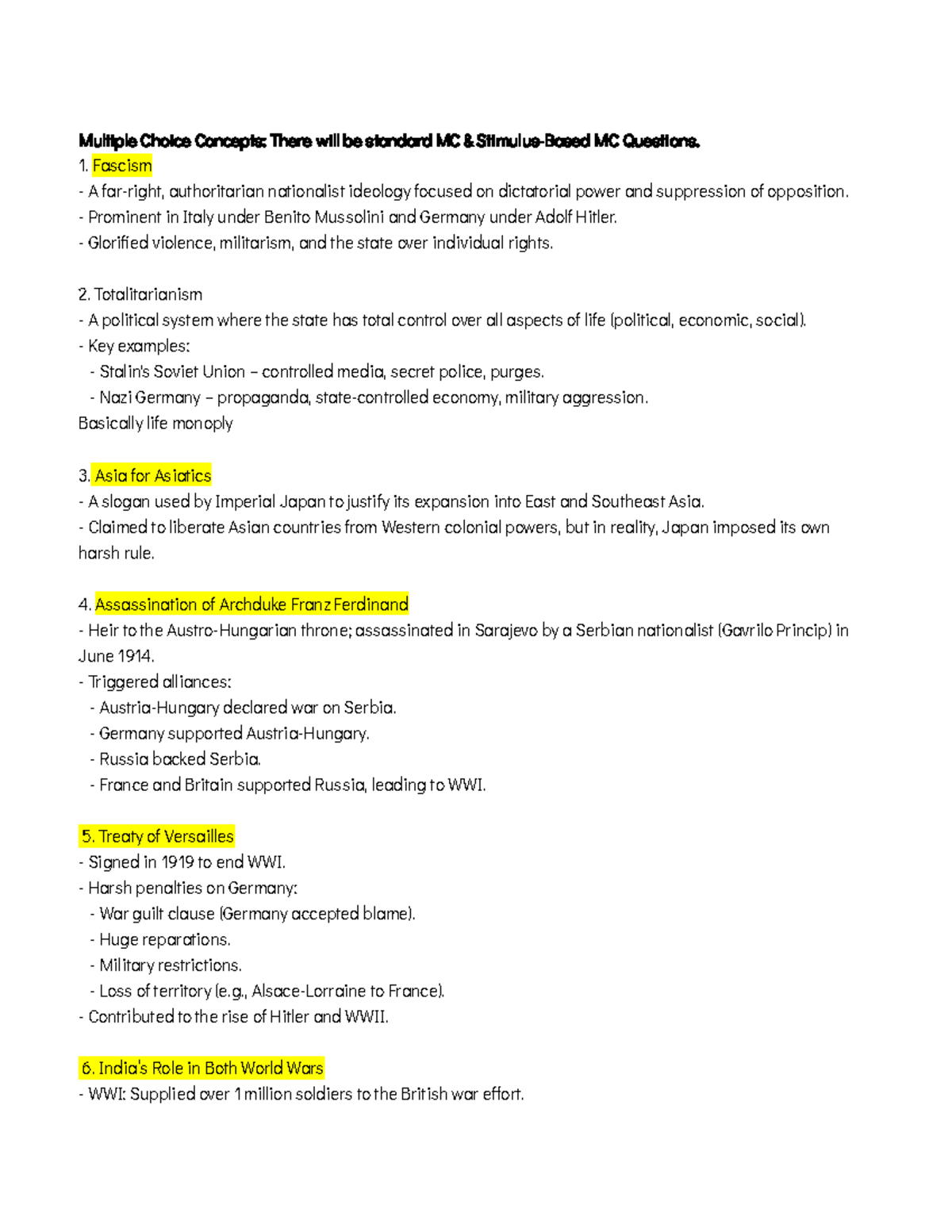 Unit 7 study guide: Key concepts and events in world history - Studocu