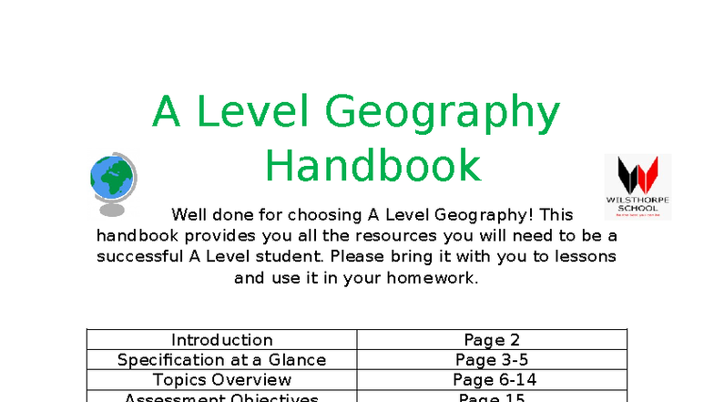 A Level Geography Handbook 2023: Essential Resources for Success - Studocu