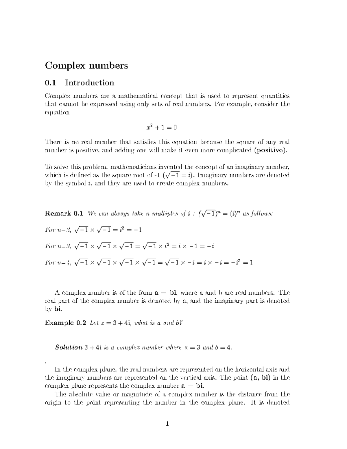 Complex Numbers Notes - MAT123: Key Concepts and Formulas - Studocu