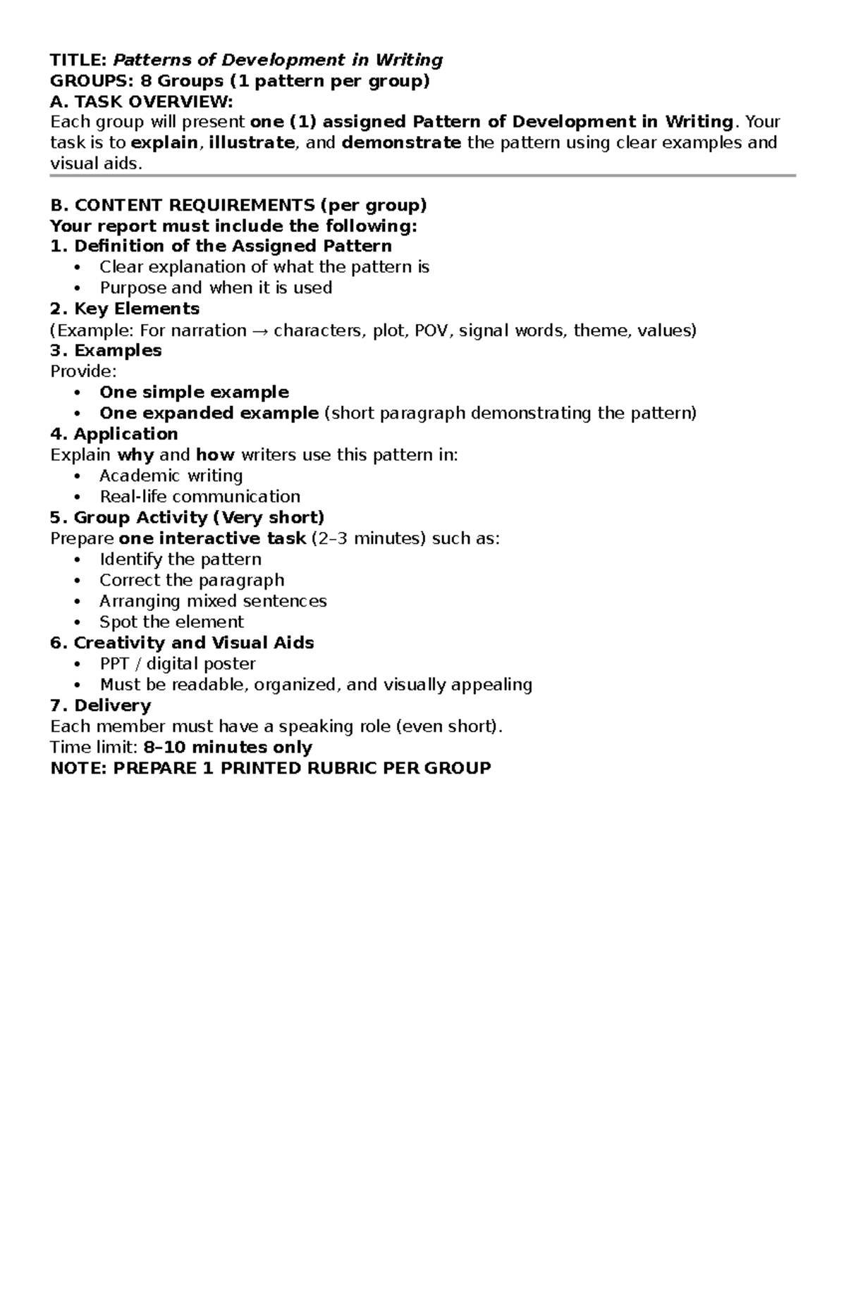 Reporting Patterns of Development in Writing: Group Presentations - Studocu