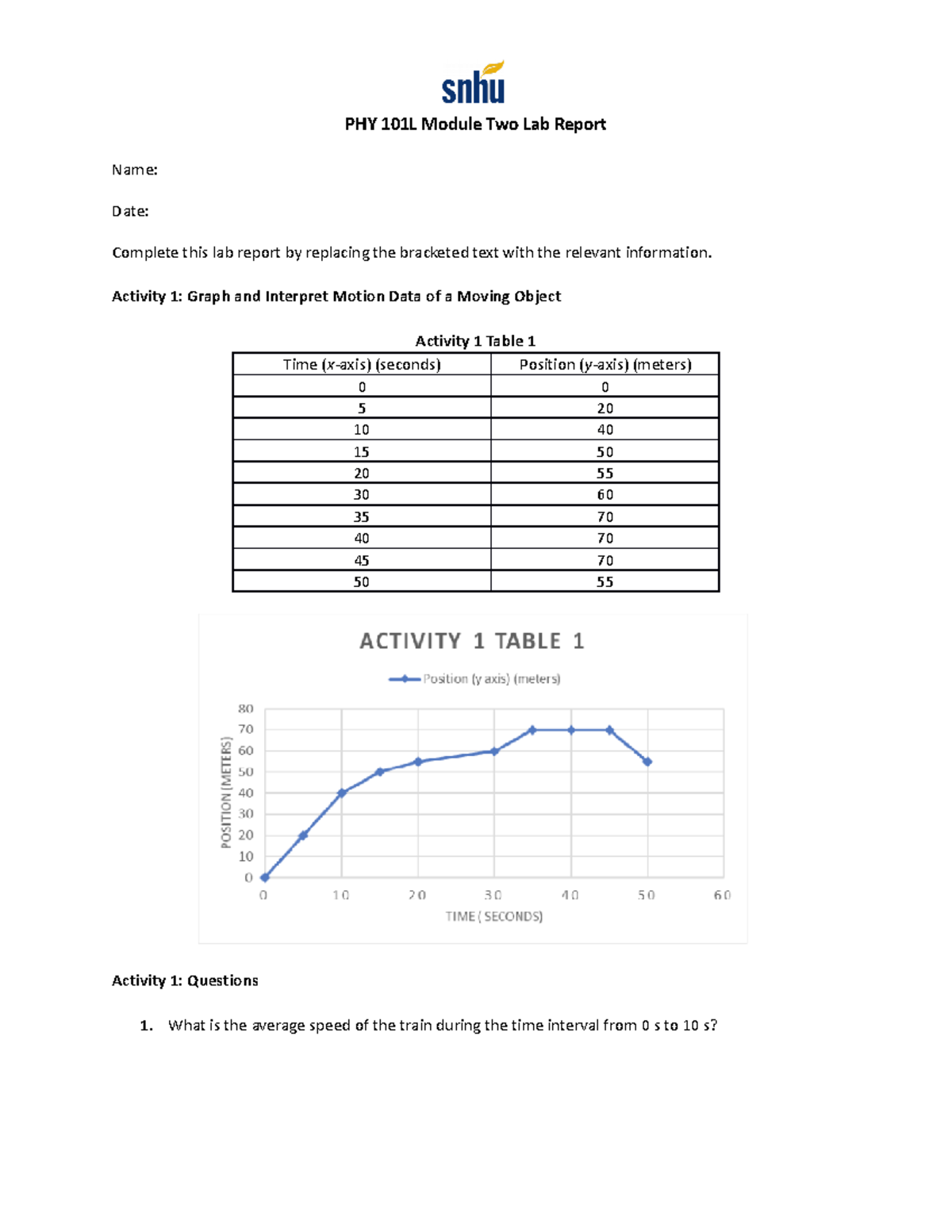 PHY 101L Module 2 Lab Report: Motion and Acceleration Analysis - Studocu