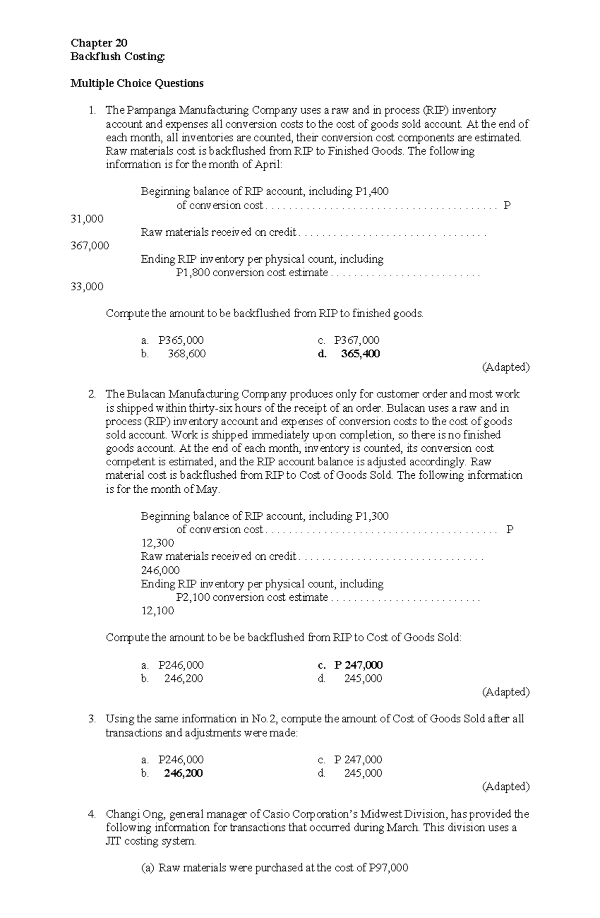 488206546 Activity-Based Costing & Backflush Costing Exam Q&A - Studocu