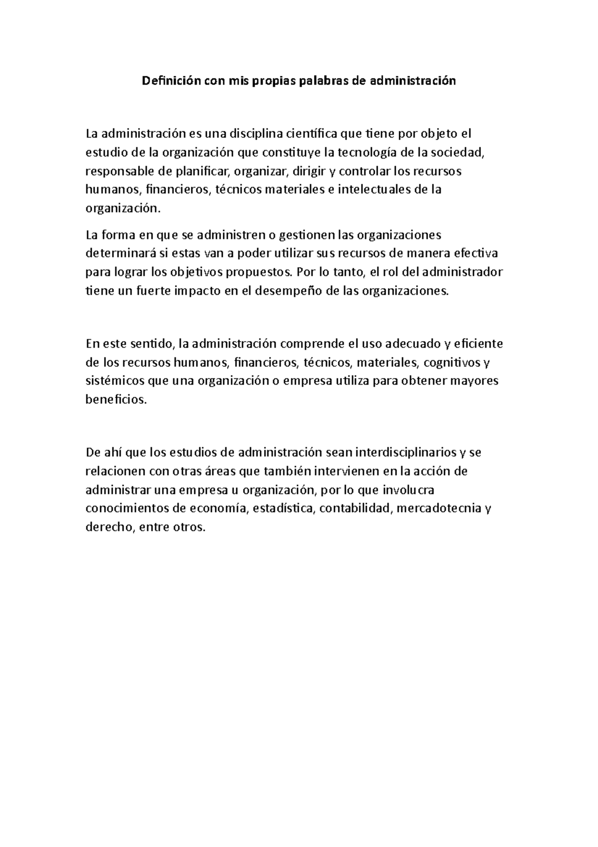 Definición Personal de Administración y su Impacto en la Organización ...