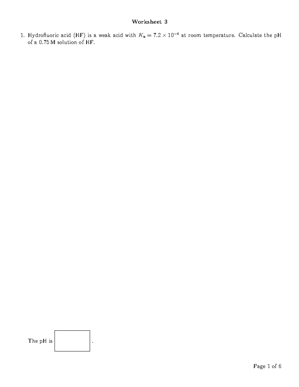 WS3-Chem152: Worksheet 3 - Acid-Base Calculations and pH - Studocu