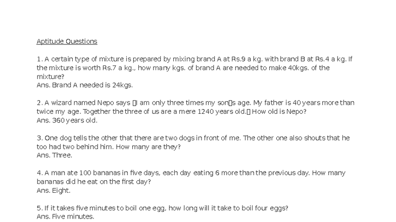 Aptitude Questions & Solutions for Exam Preparation - Studocu