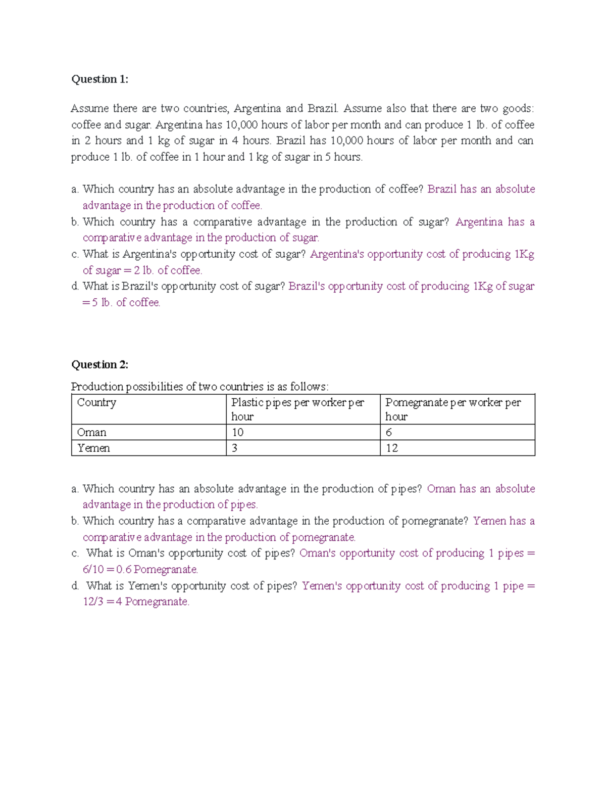 Assignment 2 - Comparative Advantage Analysis in Production - Studocu