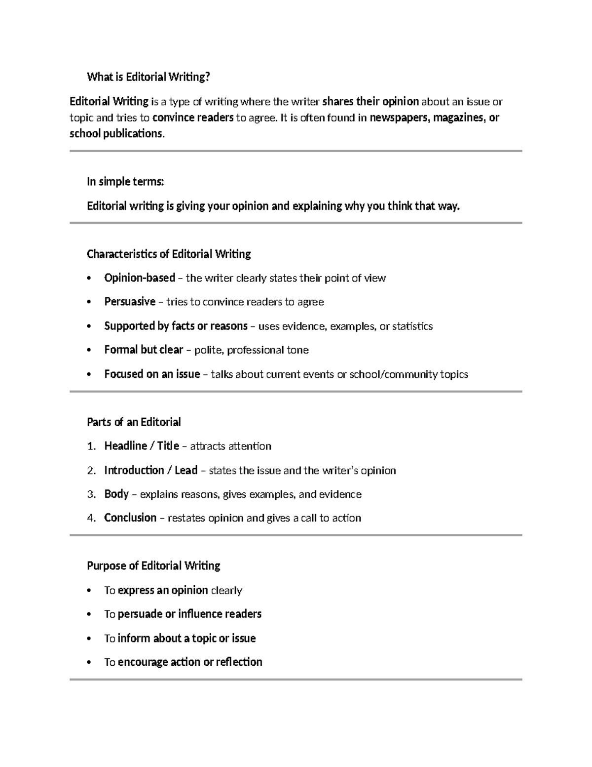 Understanding Editorial Writing: Key Features and Purpose - Studocu