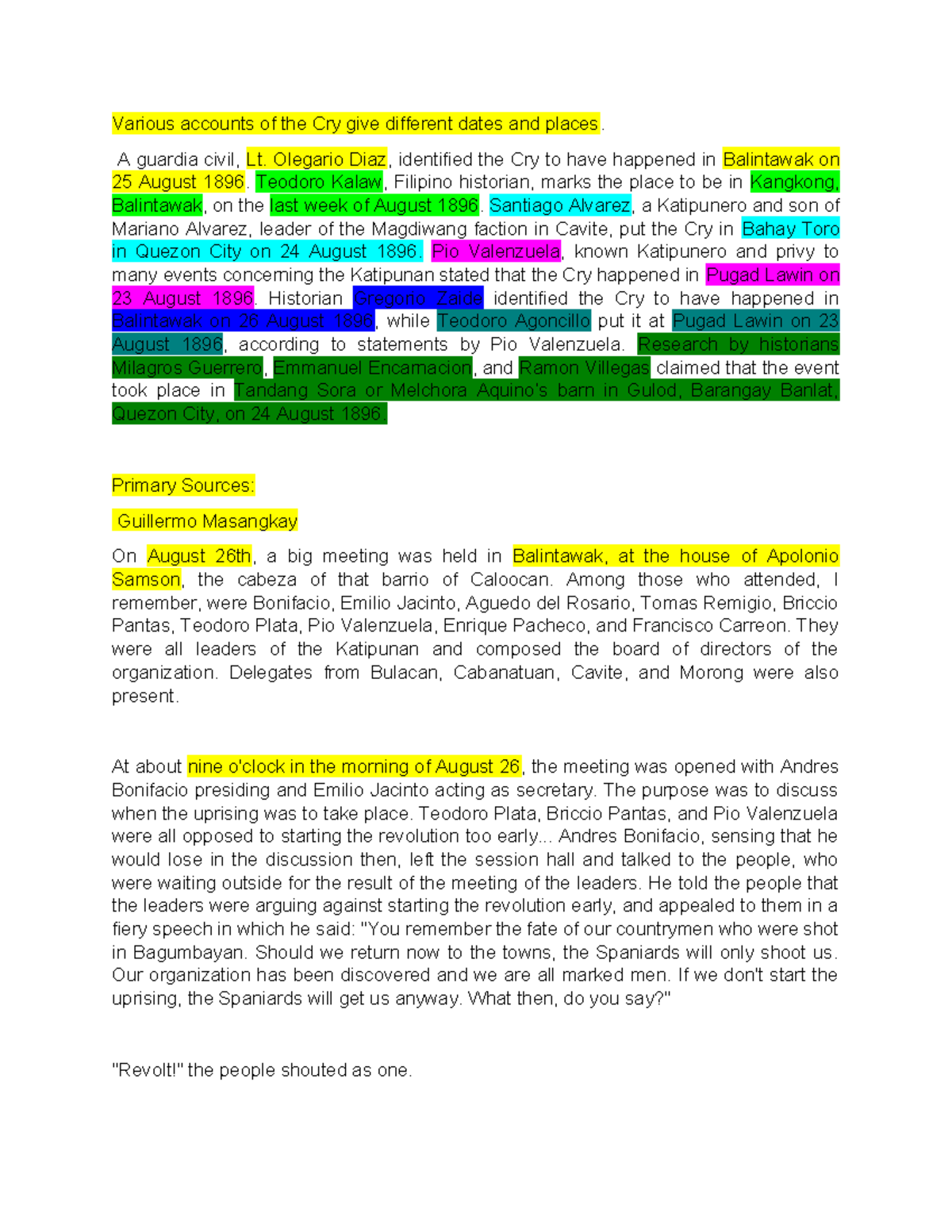 CRY OF Katipunan: Analyzing Historical Accounts of 1896 Events - Studocu