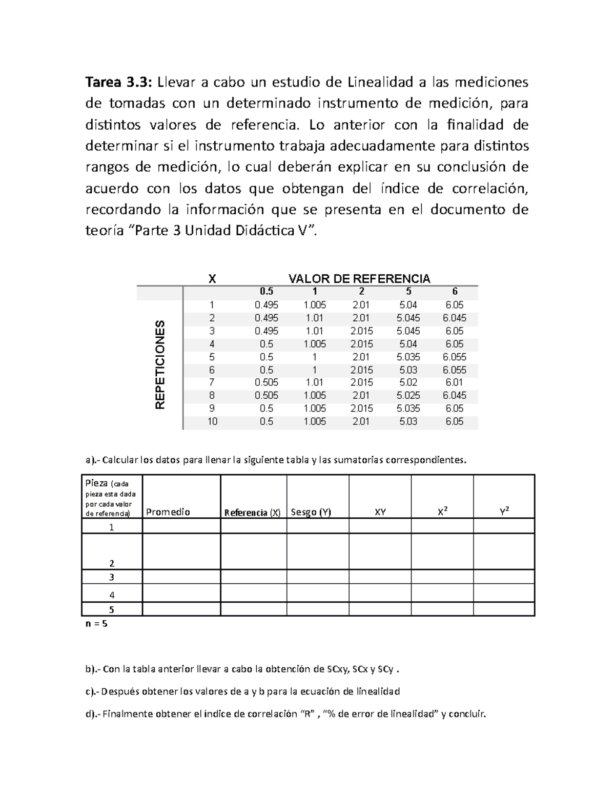 Tarea 3.3 - Estudio de Linealidad y Cálculos en Excel - Studocu
