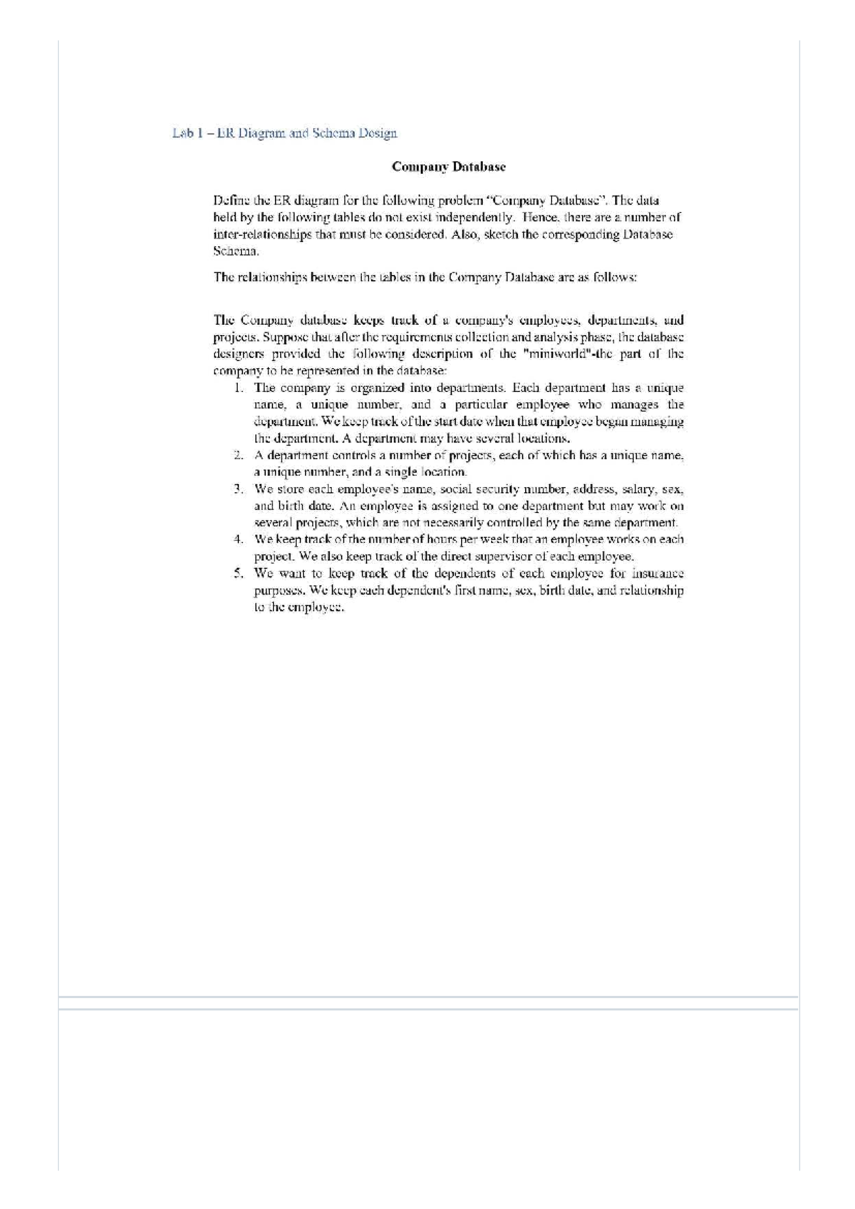 DBMS Practical Labs: ER Diagram & Schema Design (Lab 1) - Studocu