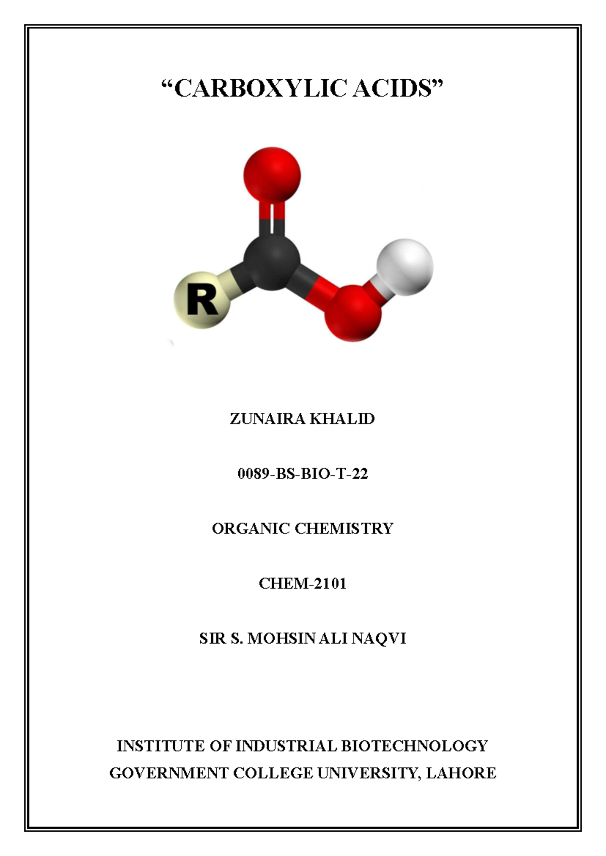 Carboxylic Acids - Organic Chemistry Assignment (OC-101) - Studocu