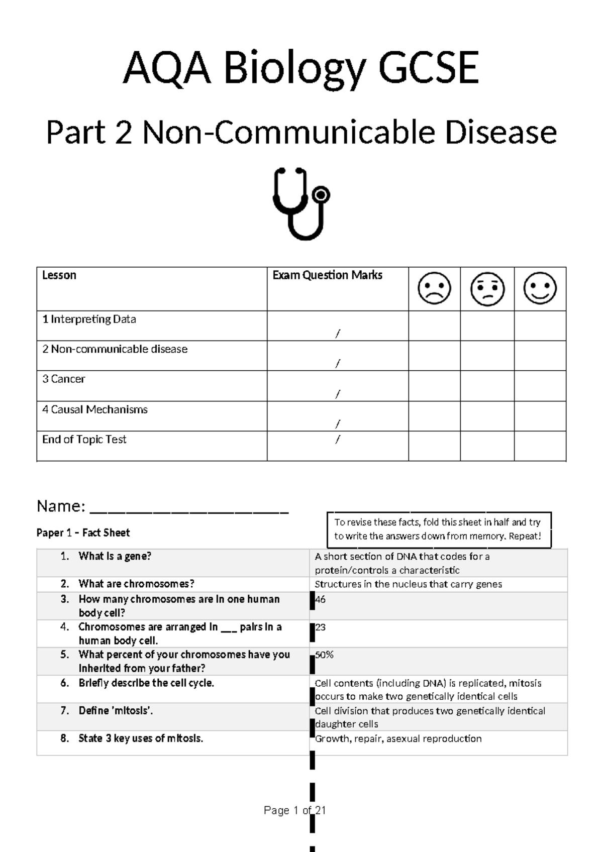 AQA Biology GCSE Part 2: Non-Communicable Diseases Lesson Notes - Studocu