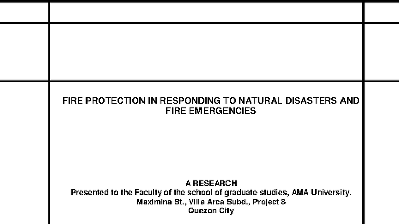FIRE PROTECTION AND DISASTER RESPONSE: A STUDY ON BFP READINESS - Studocu