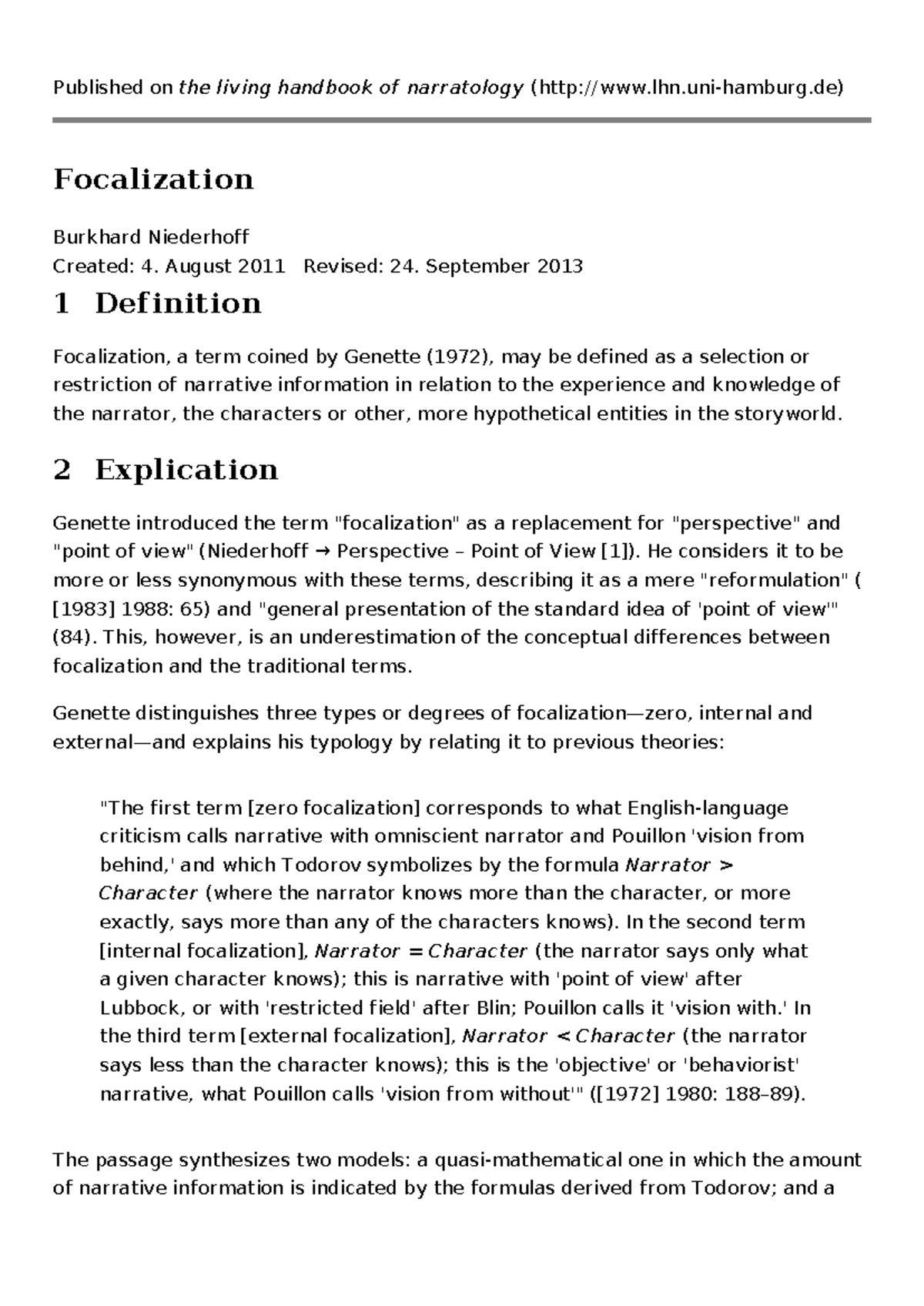 Focalization in Narratology: Insights from Genette's Theory - Studocu