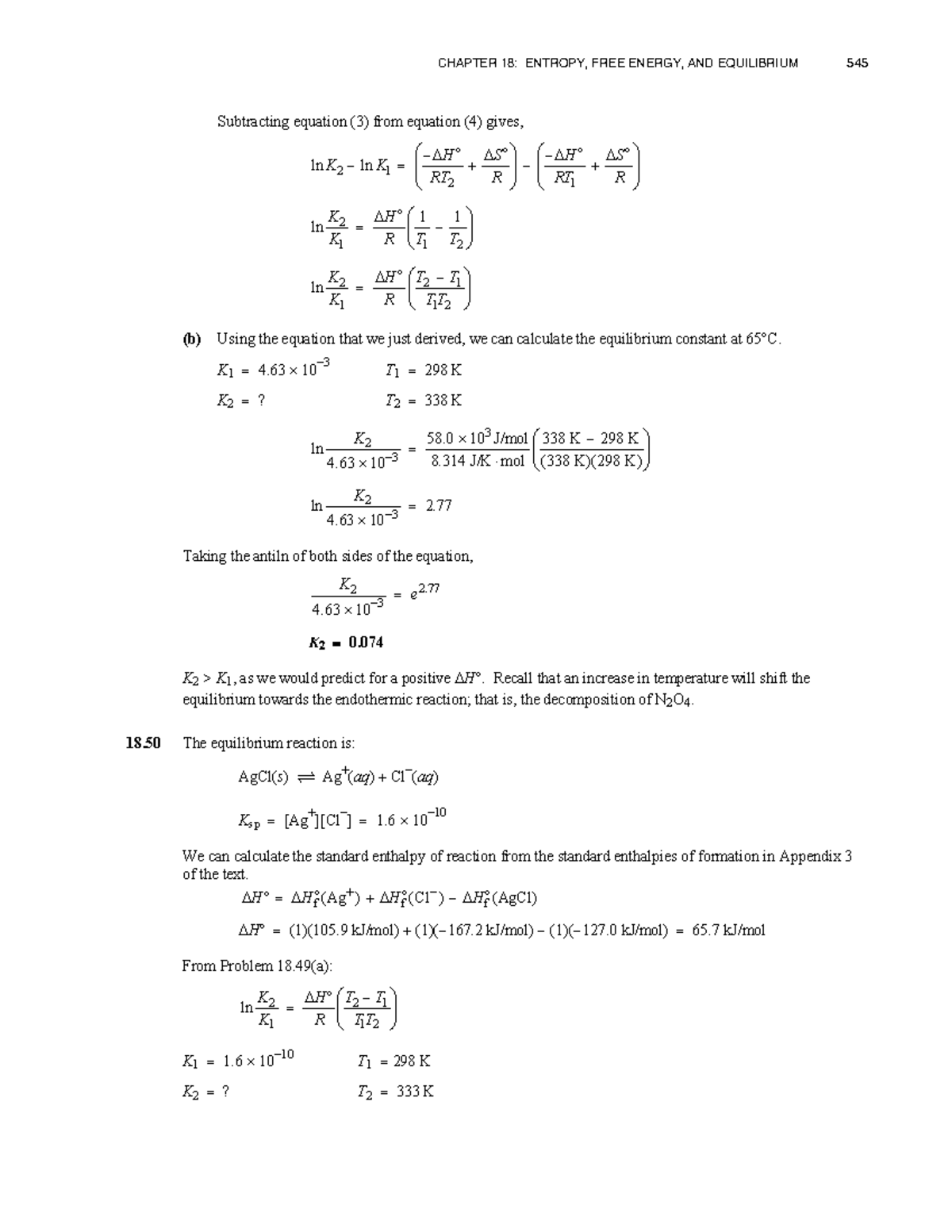 CHAPTER 18: ENTROPY, FREE ENERGY, AND EQUILIBRIUM SOLUTIONS (CHEM 101 ...