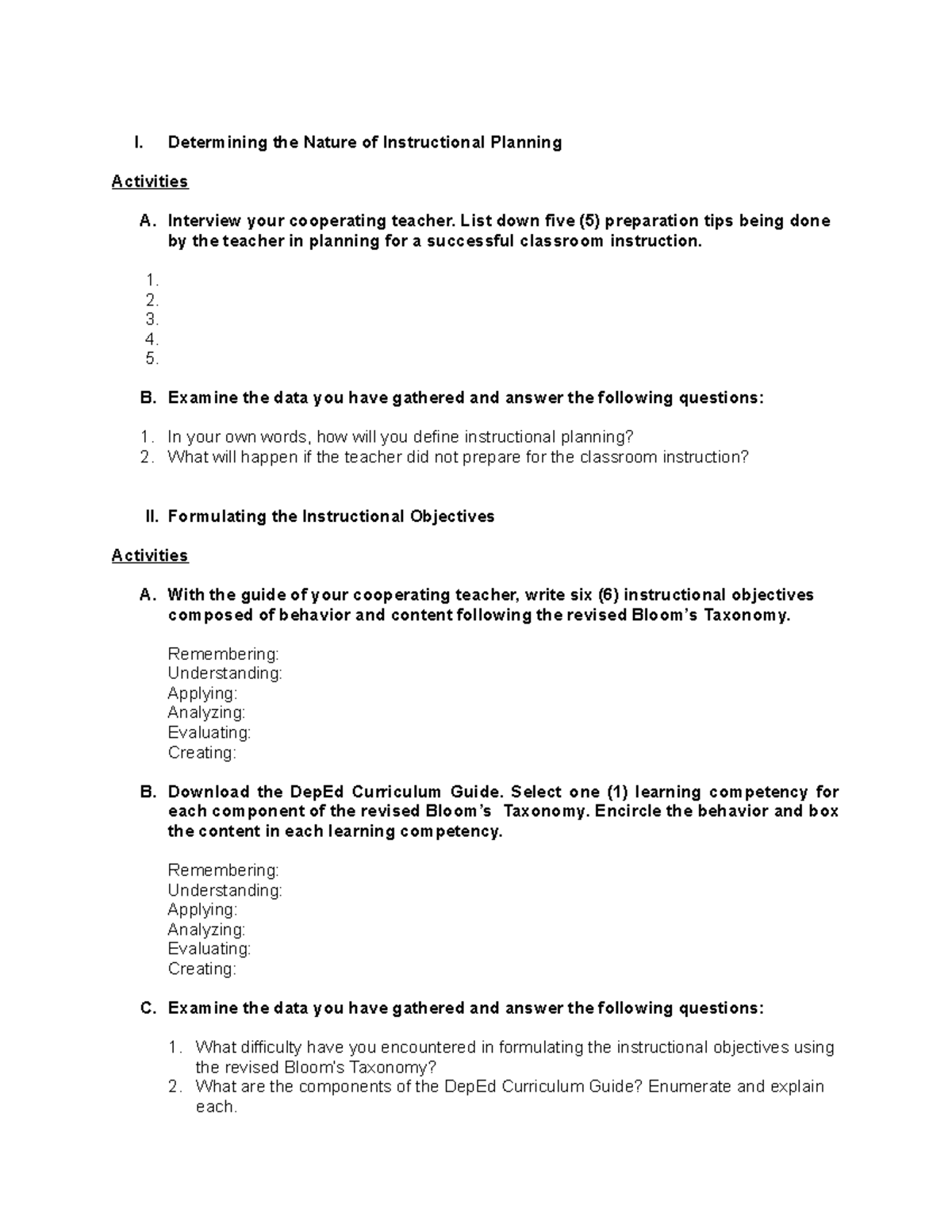 FS 2 Worksheet 1 - Instructional Planning and Assessment Strategies ...