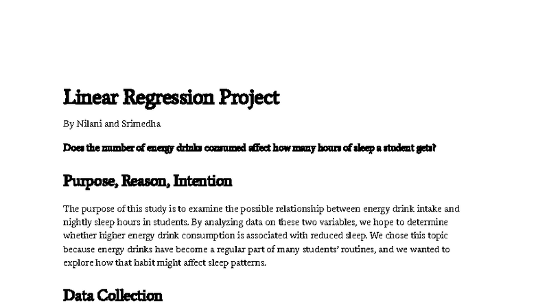 Linear Regression Project: Energy Drinks & Sleep Hours Analysis - Studocu