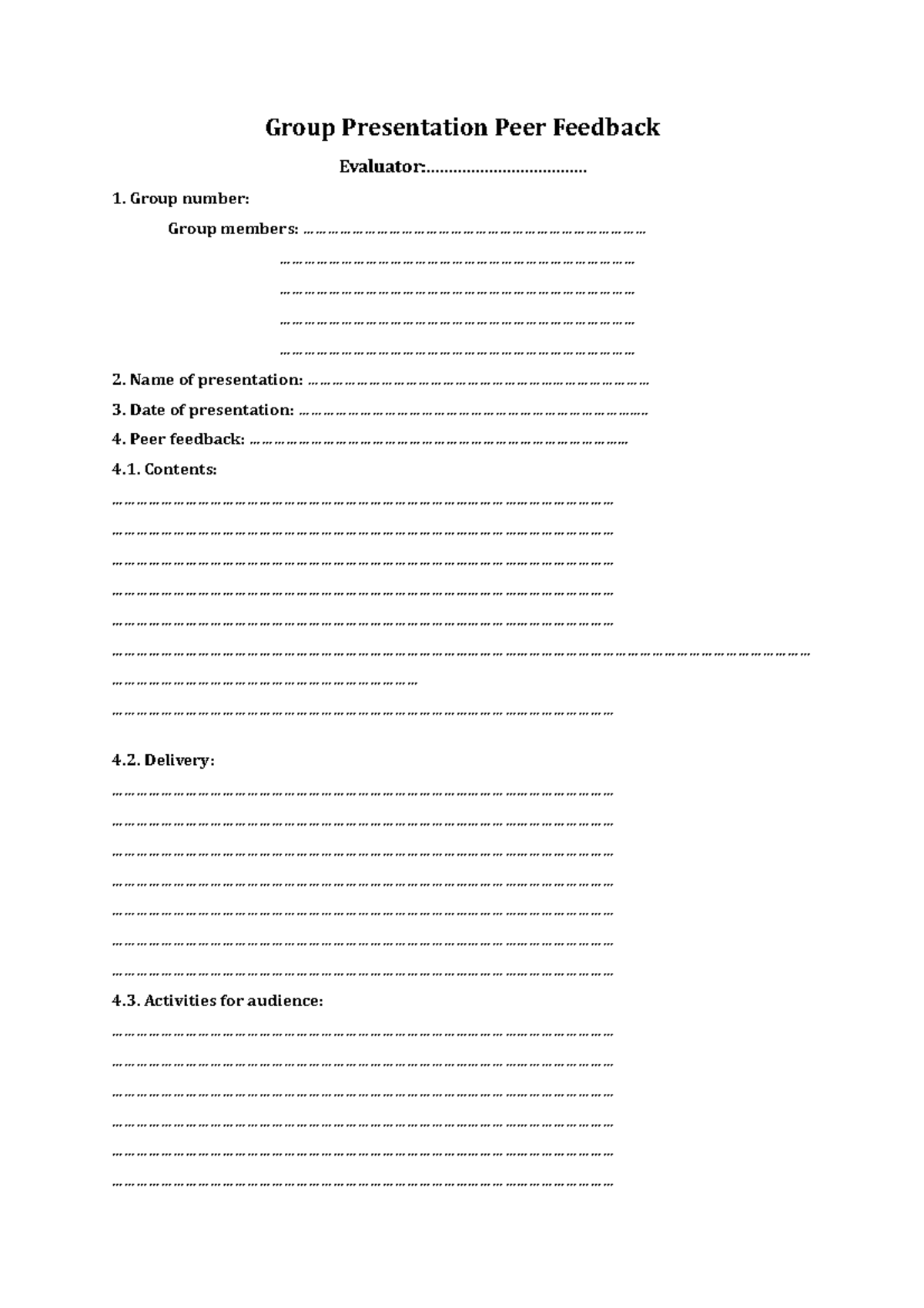 Group Presentation Peer Feedback Template - Studocu