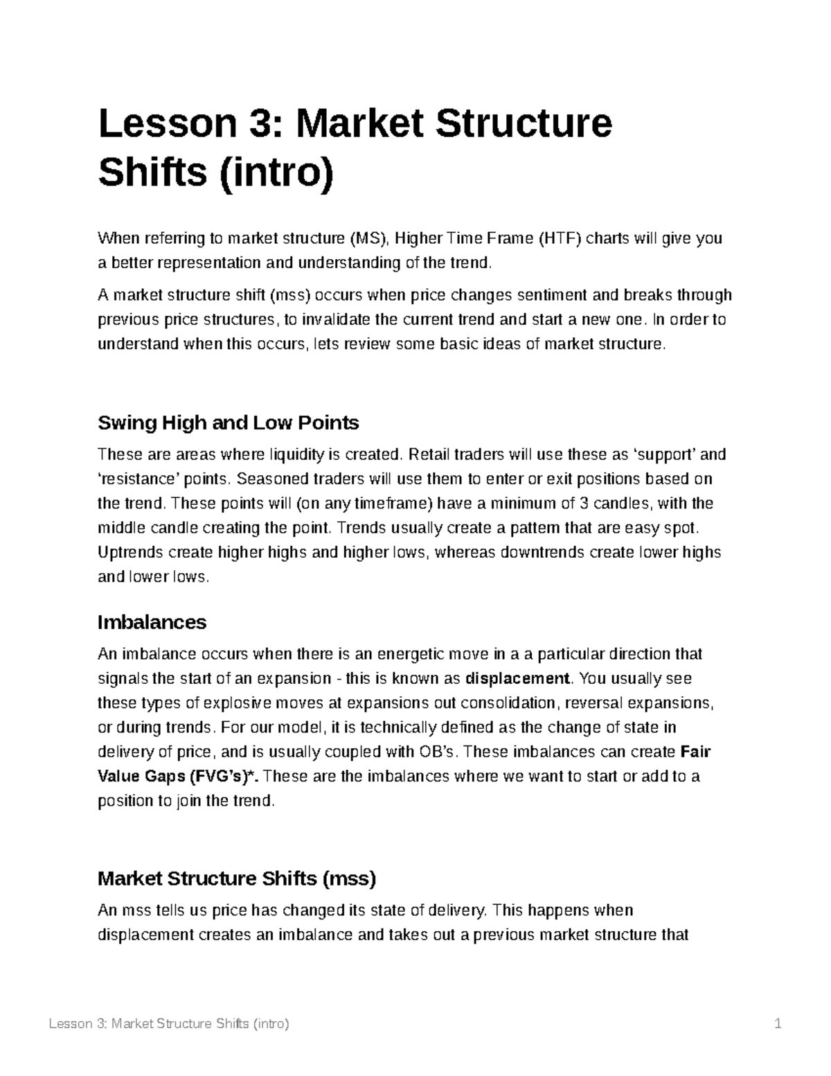 Lesson 3: Understanding Market Structure Shifts (Intro) - Studocu