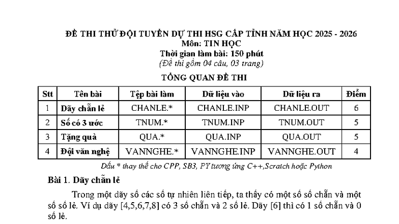 ĐỀ THI THỬ HSG CẤP TỈNH 2025-2026 Môn TIN HỌC - Studocu