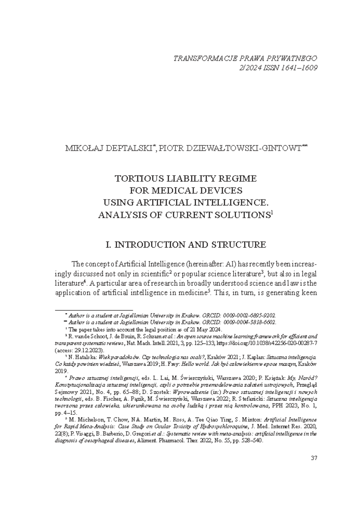 Tortious Liability Regime for Medical Devices Using AI - ISSN 2024 ...