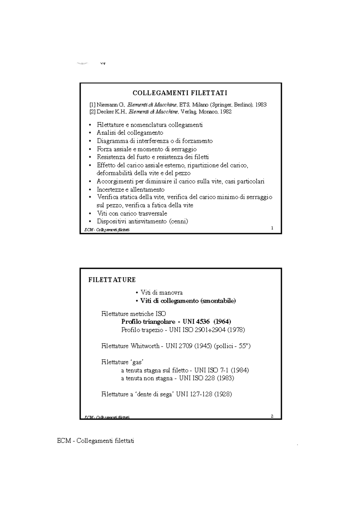 ECM - Collegamenti Filettati: Analisi e Progettazione dei Collegamenti ...