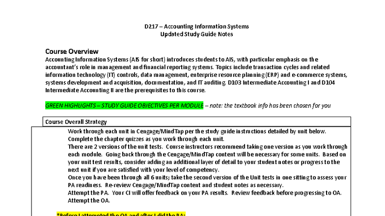 D217 Accounting Information Systems Study Guide: Key Concepts & Notes ...