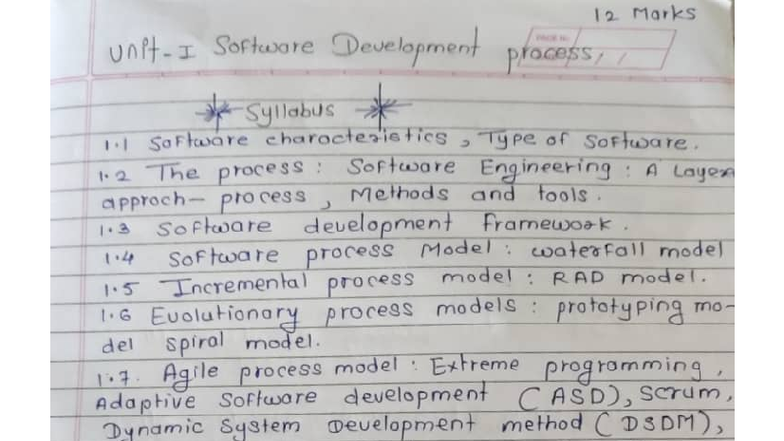 12 Marks I Software Development Process: Key Concepts & Models - Studocu