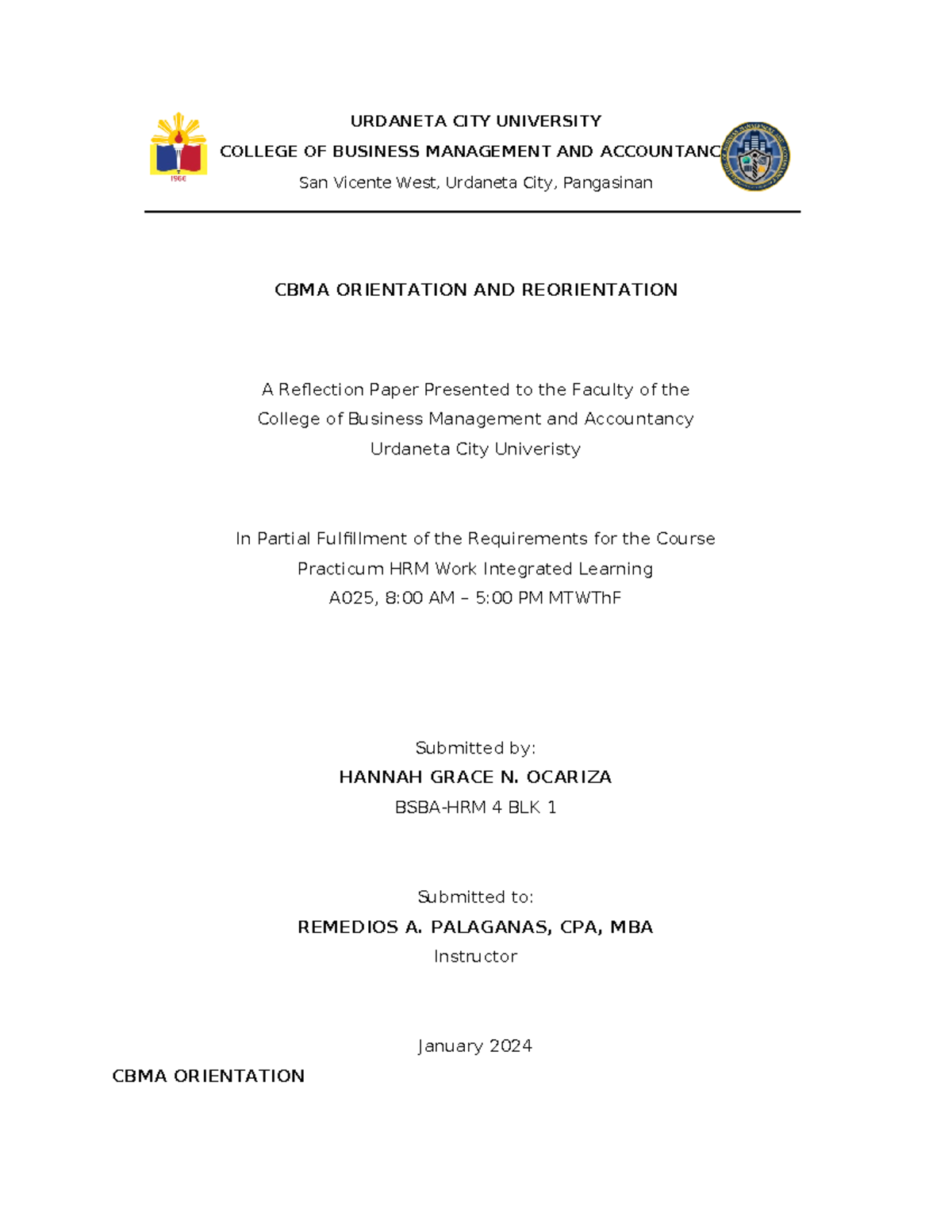 CBMA Orientation Reflection: Insights from Speakers & Seminars - Studocu